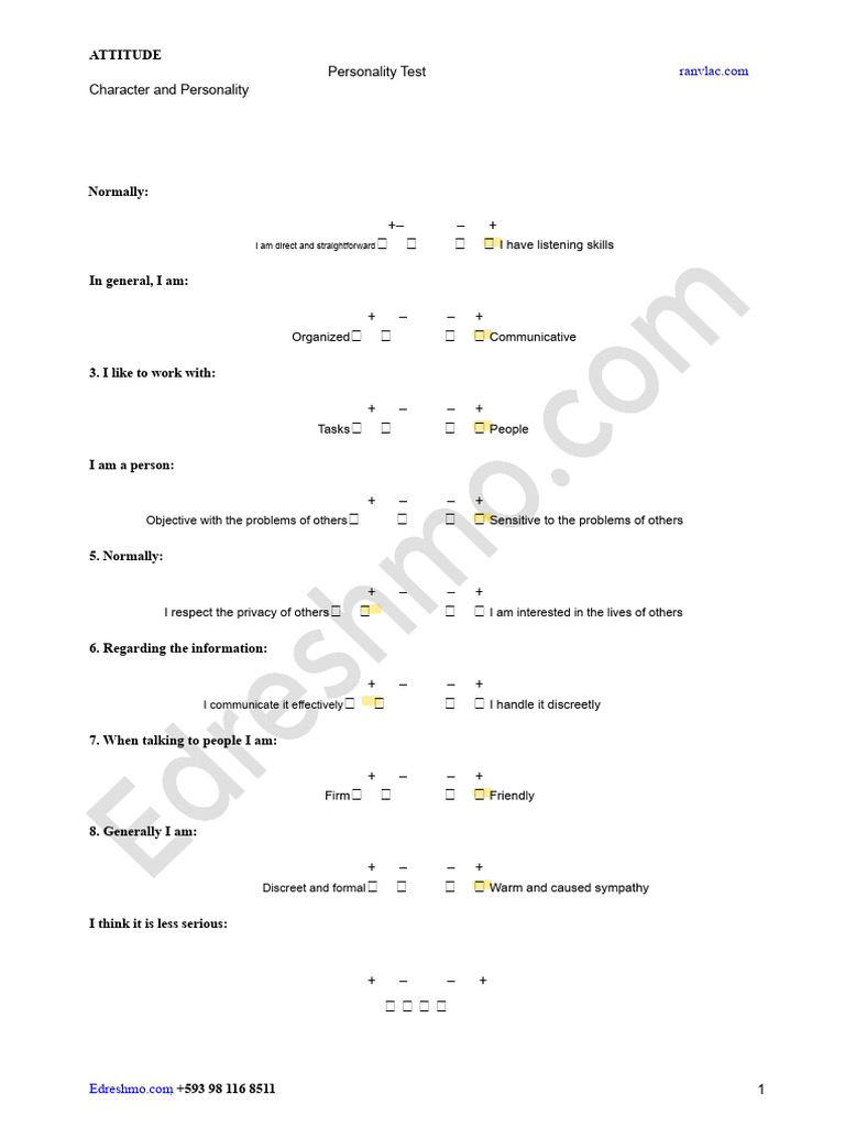 Attitude Personality Test Insights | PDF | Thought | Psychology