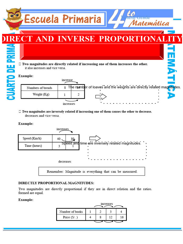 Direct and Inverse Proportionality For Fourth Grade | PDF