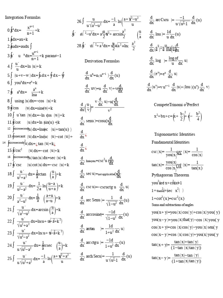 Forms for integrals and derivatives | PDF | Trigonometric Functions ...