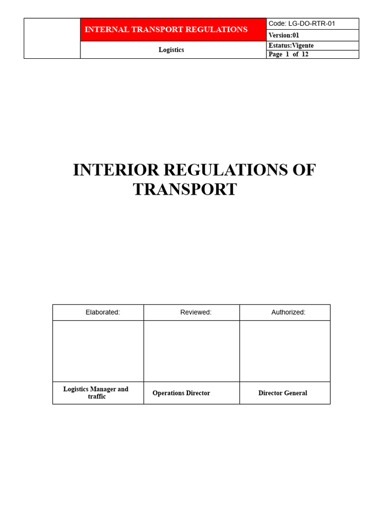 Internal Transport Regulations Guide | PDF | Identity Document | Logistics