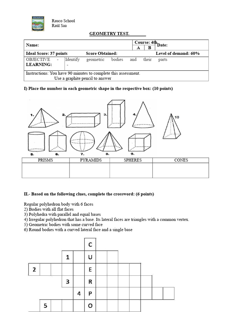GEOMETRY TEST 4th GRADE | PDF