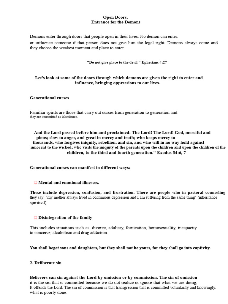 01 - BREAD OF LIFE - CLASS - Open Doors, Entry For The Demons | PDF ...