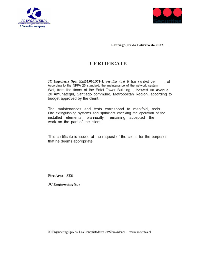 Maintenance Certificate | PDF