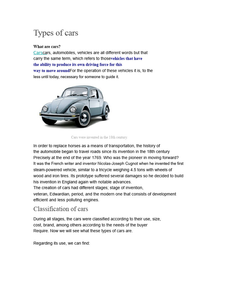 Types of Cars | PDF | Car | Sedan (Automobile)