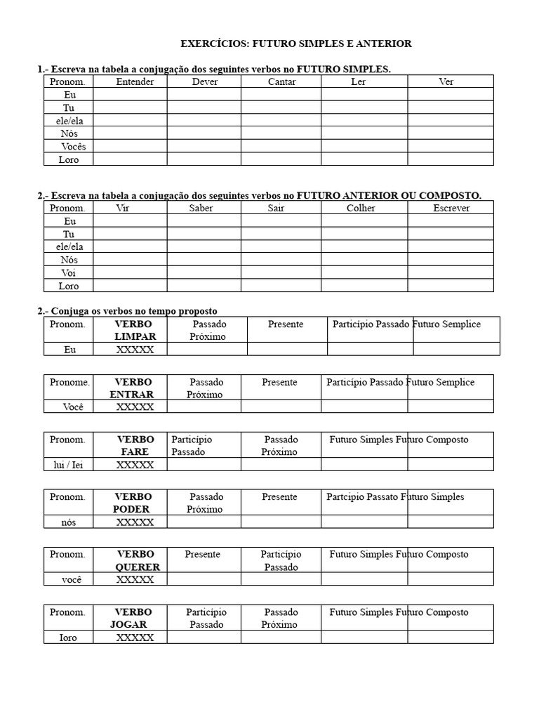 B4 Ficha 5 Exercícios Futuro Simples e Composto | PDF | Famílias linguísticas