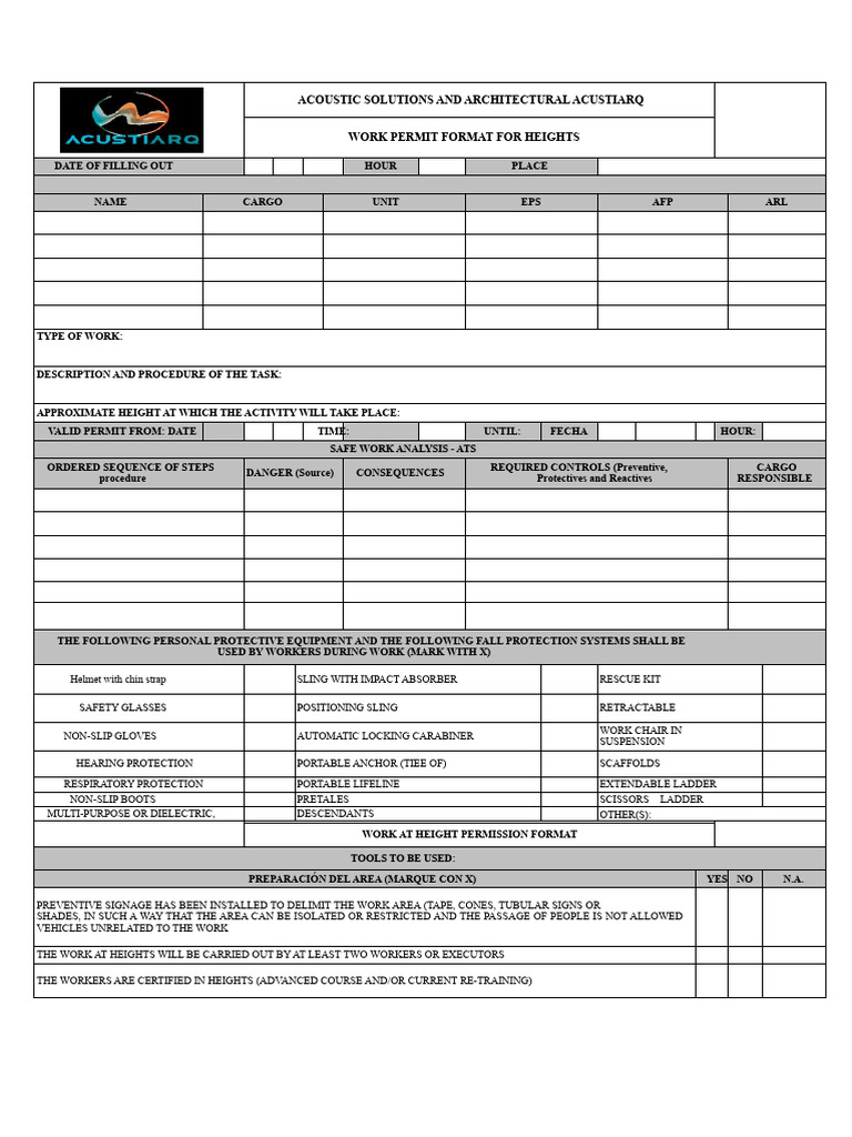 Work at Heights Tracking Format | PDF | Occupational Safety And Health ...