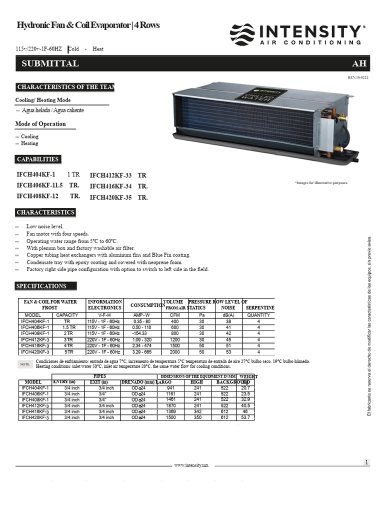 Submittal INTENSITY - Fan & Coil 4 Rows Chilled Water | PDF | Heat Exchanger | Heat Transfer