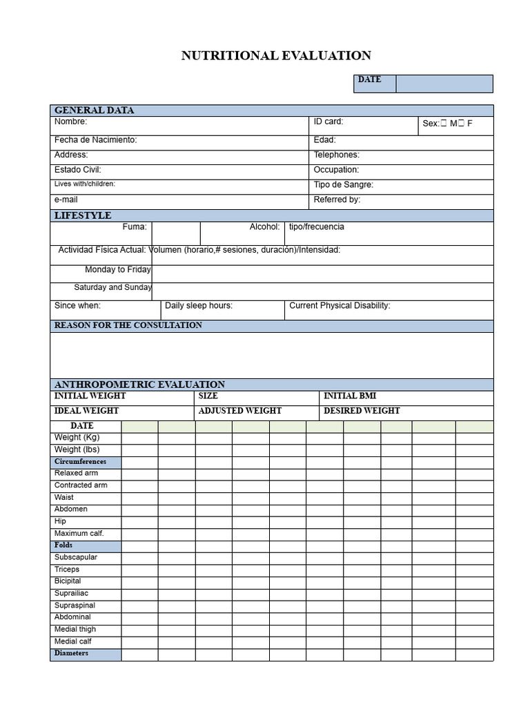 Comprehensive Nutritional Evaluation Form | PDF | Foods | Drink