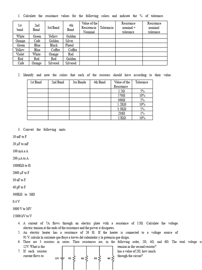 Calculate The Resistance Values For The Following Colors and Indicate ...