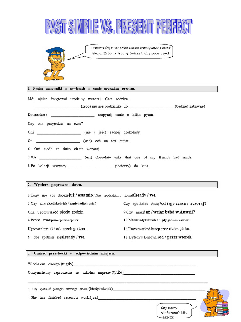 Czas Present Perfect Vs Past Simple - Zabawne Ćwiczenia, Gry I Zadania ...