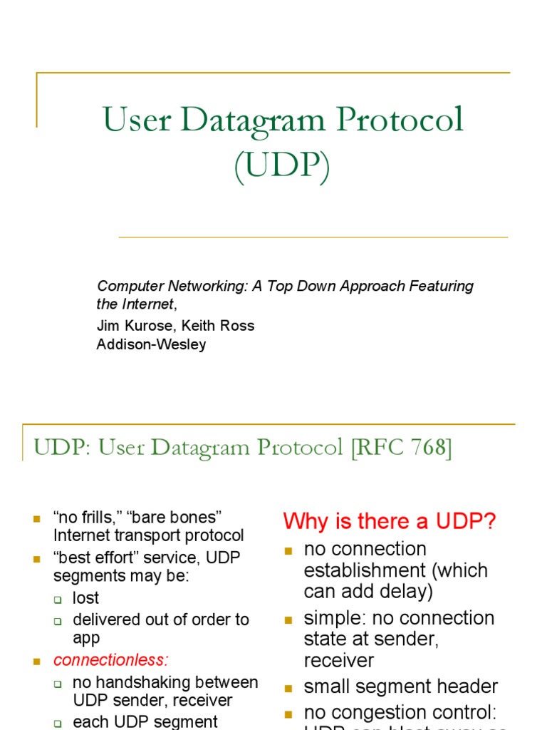 User Datagram Protocol (UDP) : Computer Networking: A Top Down Approach ...