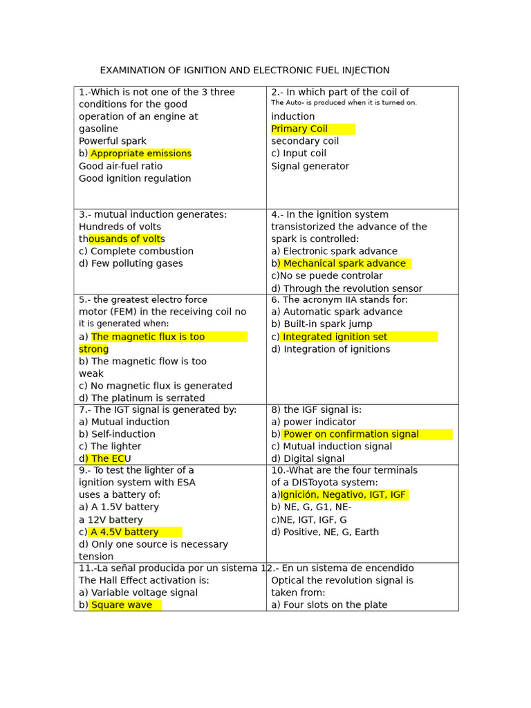 Fuel Electronic Ignition and Injection Exam | PDF | Fuel Injection | Ignition System
