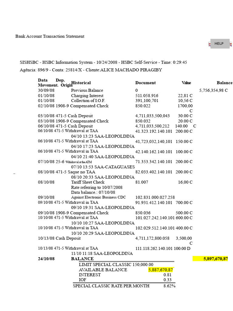 HSBC Bank Account Statement Summary | PDF | Transaction Account ...