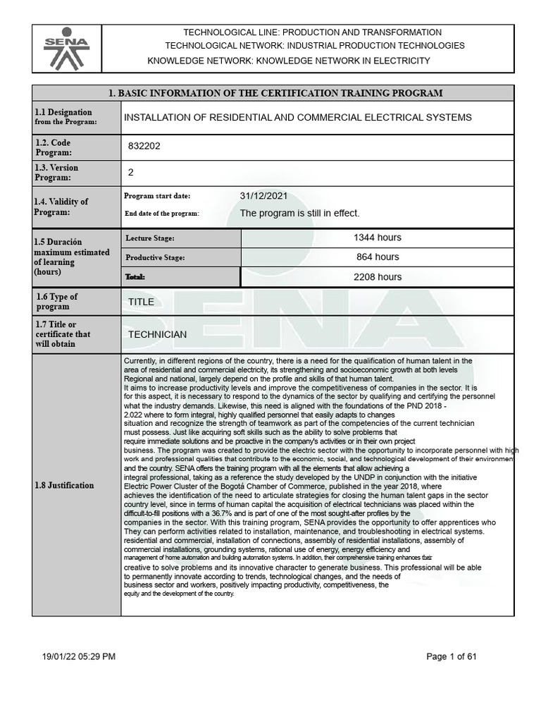 Curricular Design TN Electrical Systems for Residential and Commercial ...