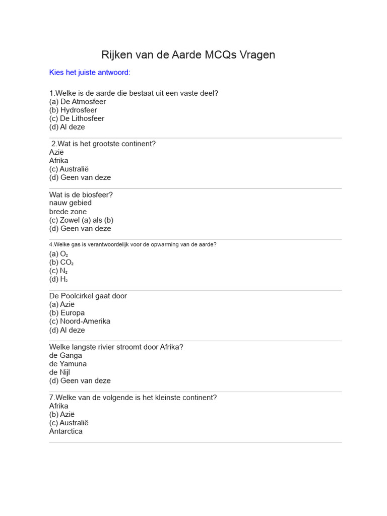 Rijken Van de Aarde MCQ-vragen | PDF