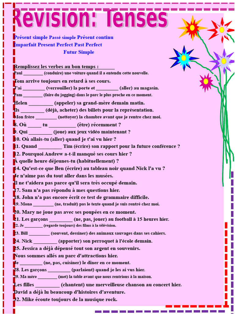 Exercices de conjugaison des verbes | PDF | Verbe | Aspect accompli ...