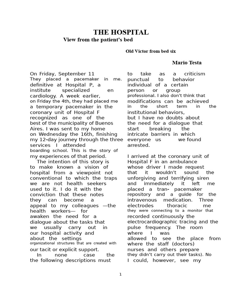 Mario Testa The Hospital | PDF | Hospital | Nursing