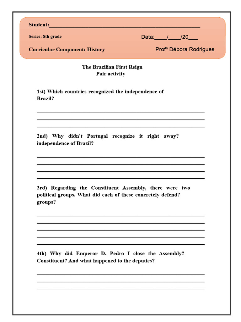 Brazilian First Reign History Activity | PDF