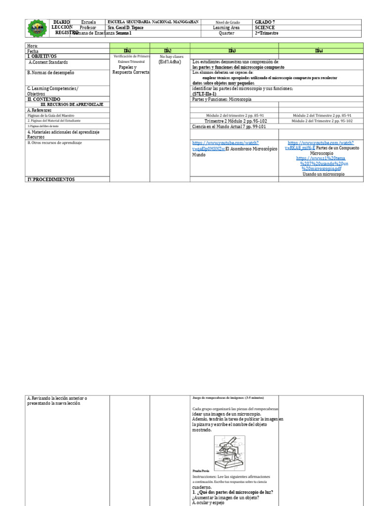 Microscopio DLL G7 del segundo trimestre | PDF | Enseñando | Escuelas