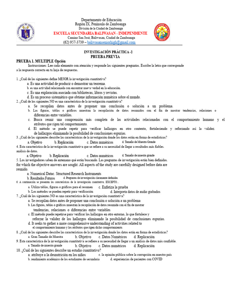 Prueba Previa en PR-2 | PDF | Investigación cuantitativa | Experimentar