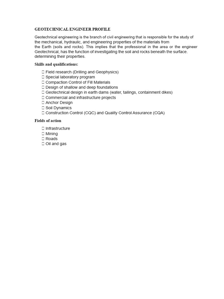 Geotechnical Engineer Skills Overview | PDF