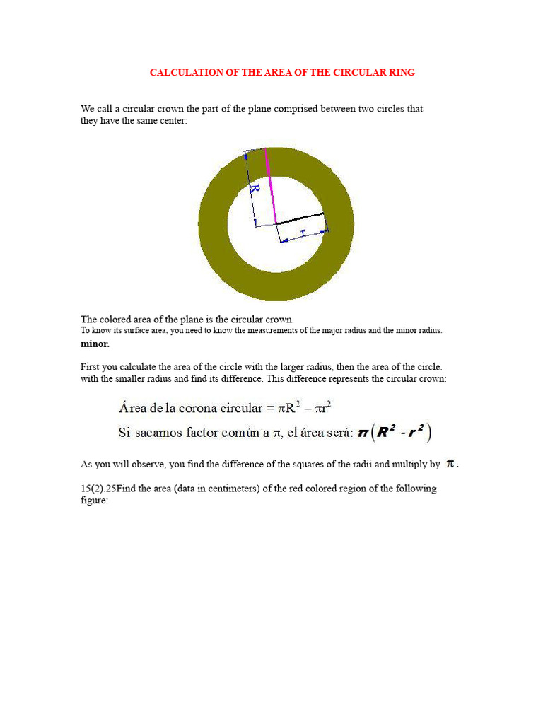 Ring Surface Area Calculation Guide | PDF | Area | Circle