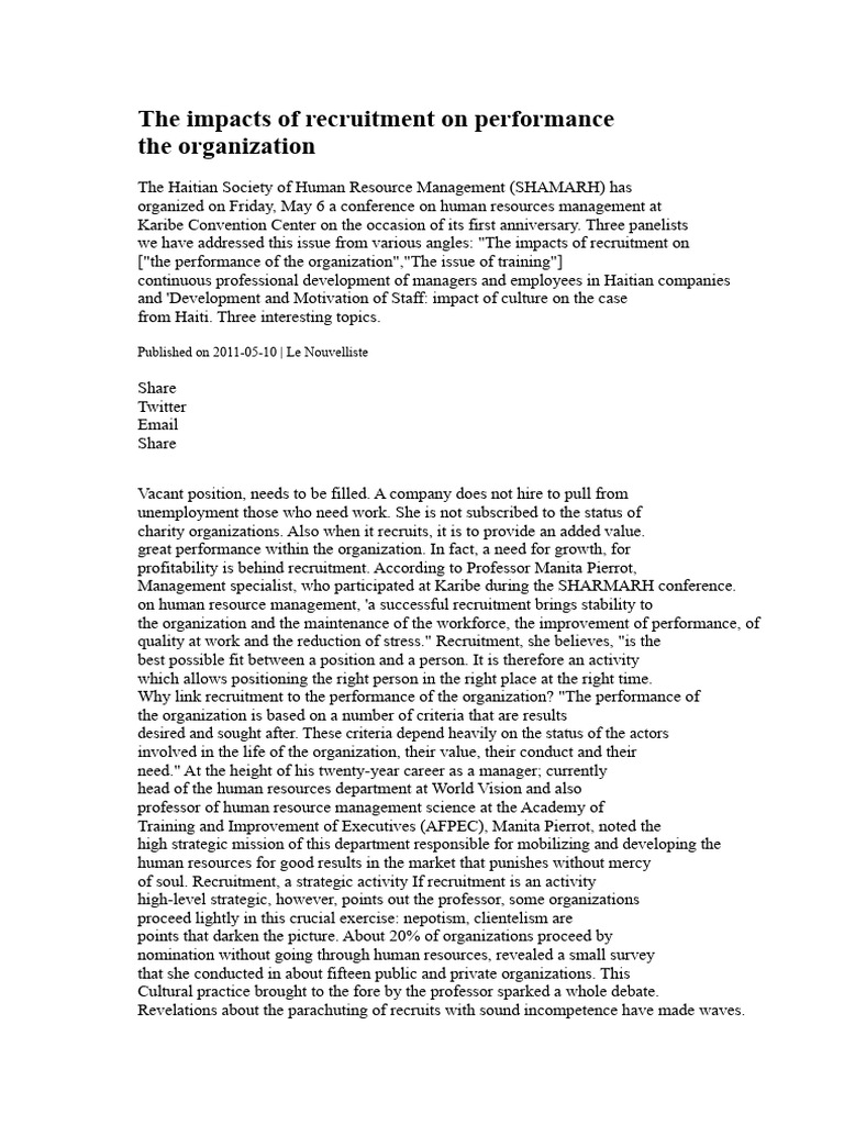 Recruitment's Impact on Organizational Performance | PDF | Outsourcing ...