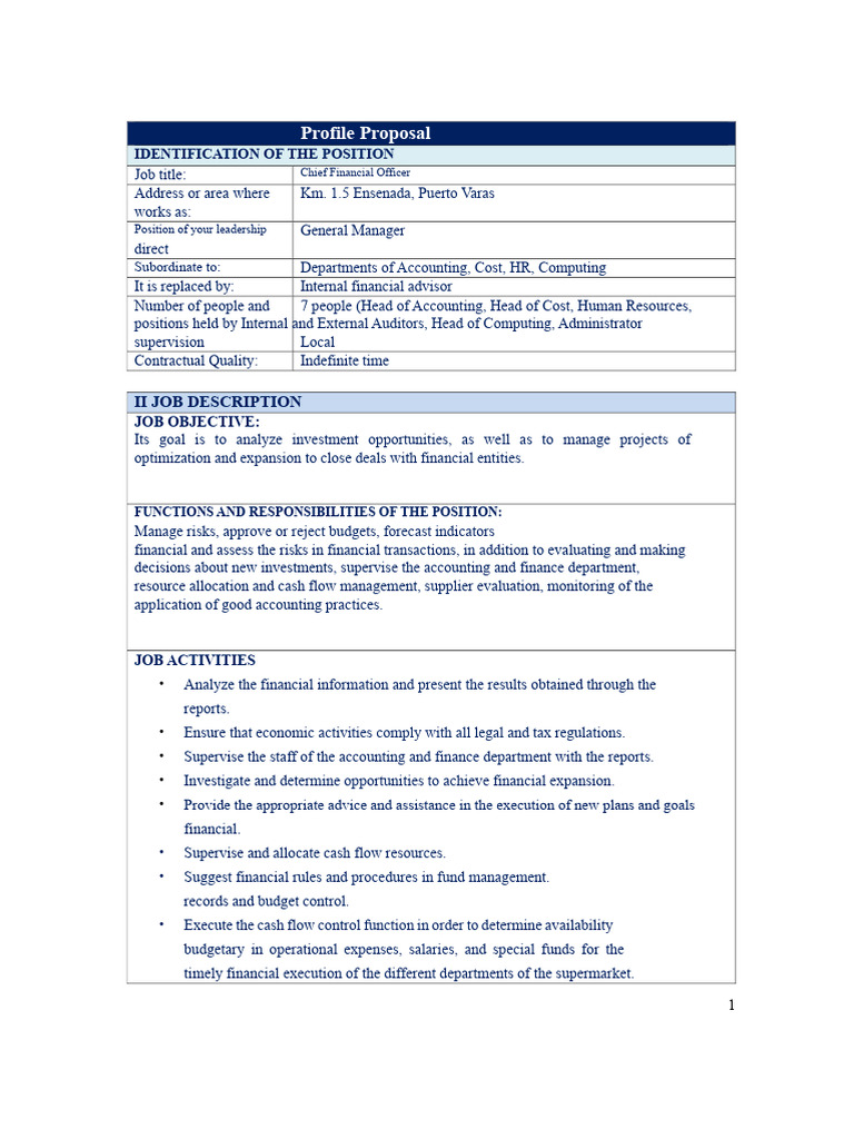 Job Profile Format For Finance Manager | PDF | Accounting | Business
