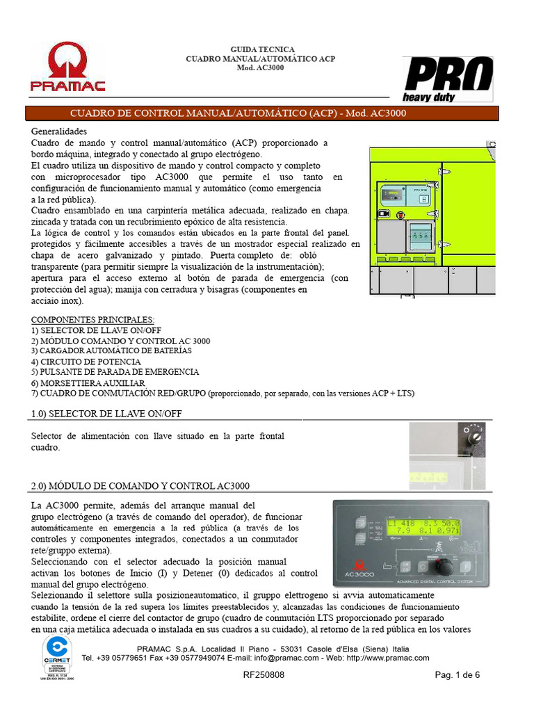 Cuadro de Control ACP Mod. AC3000 | PDF | Arranque | Generador eléctrico