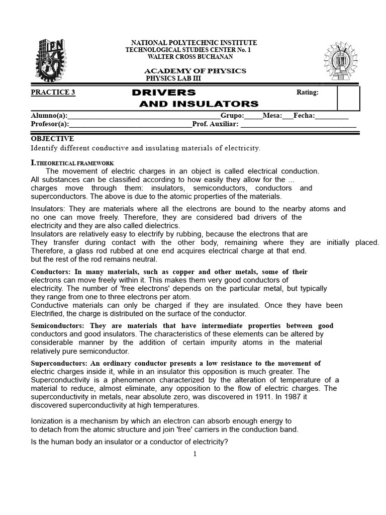 Conductors and Insulators in Physics Lab | PDF | Electrical Resistivity ...