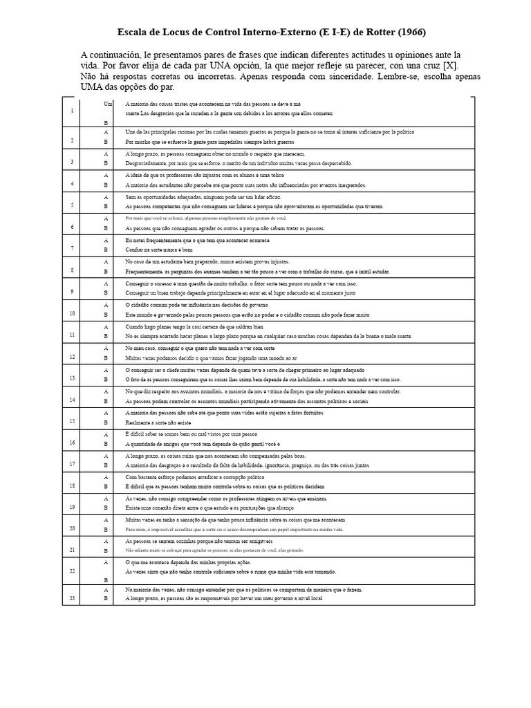 Escala de Locus de Controle de Rotter | PDF