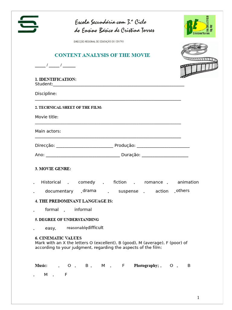 Film Analysis Sheet | PDF | Plot (Narrative)