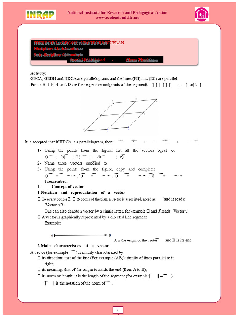 Vectors in Middle School Geometry | PDF | Euclidean Vector | Algebra