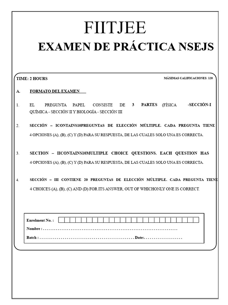 Prueba de Práctica Nsejs Fiitjee | PDF | Dominancia (Genética) | Alelo