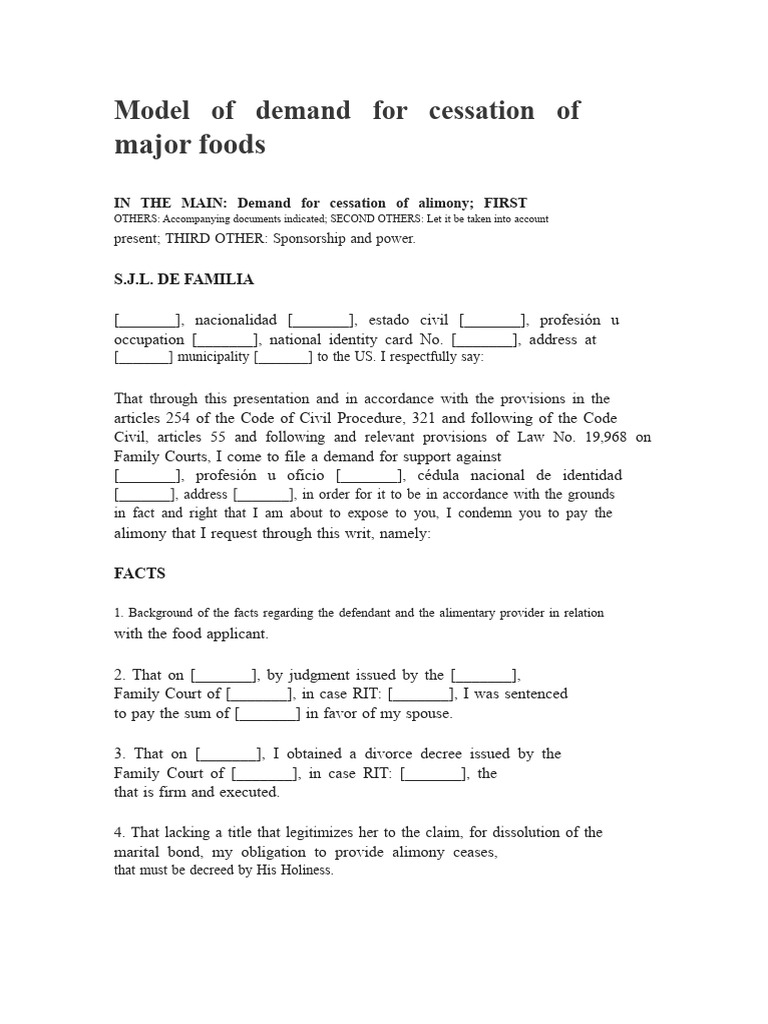 Model of Claim For Cessation of Alimony For Adults | PDF | Alimony ...