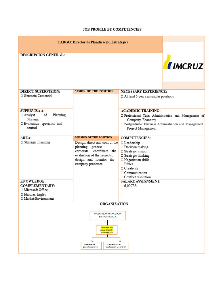 Job Profile Strategic Planning Director-Imcruz | PDF | Strategic ...