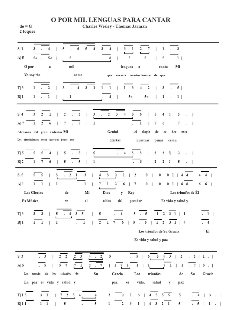 Letra y acordes de "O por mil lenguas" | PDF