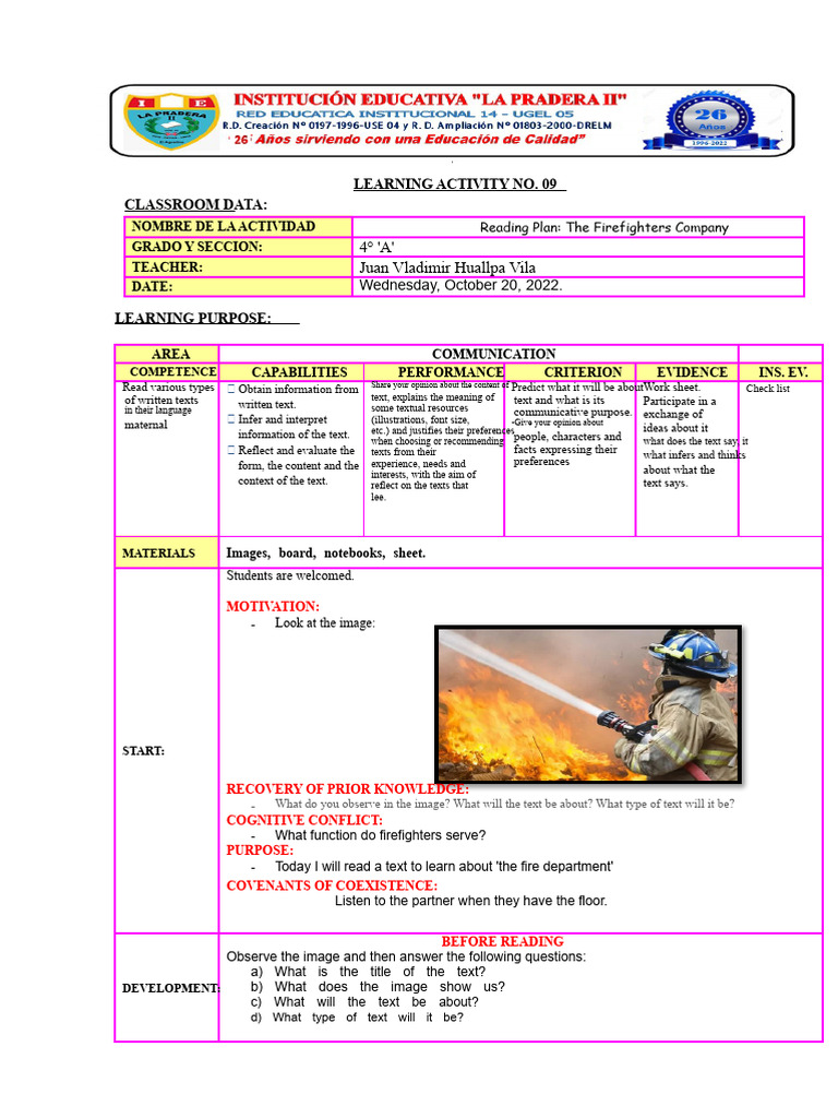 LEARNING SESSION #09 READING PLAN The Fire Department | PDF | Learning