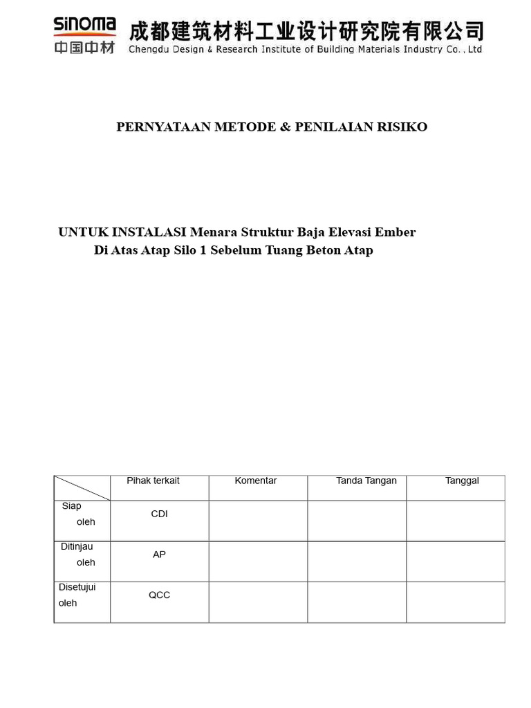 Pernyataan Metode Untuk Instalasi Struktur Baja Elevator Embung | PDF
