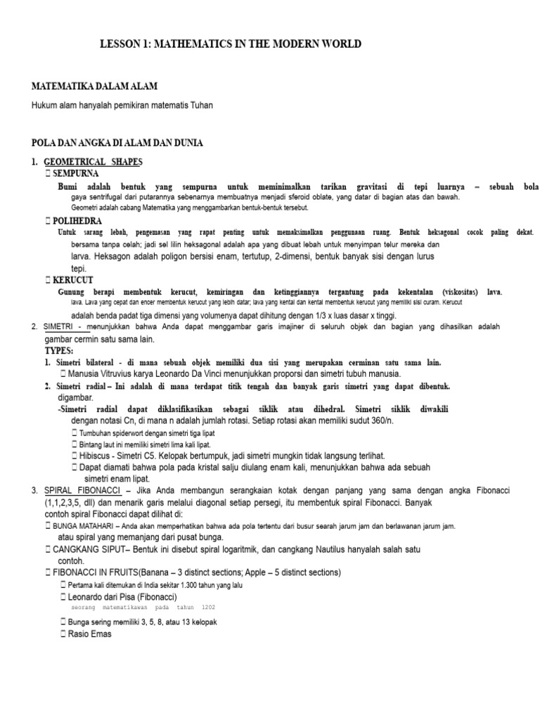 Pelajaran 1 - Matematika Di Dunia Modern | PDF