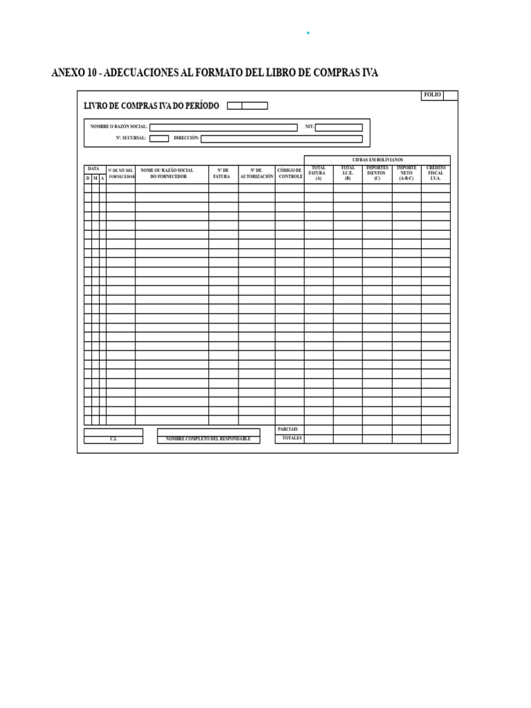 Formato Libro de Compras IVA Bolivia | PDF
