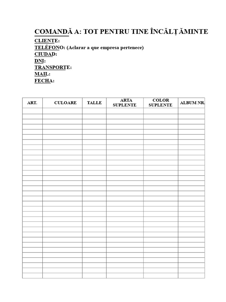 Model formular de comandă | PDF