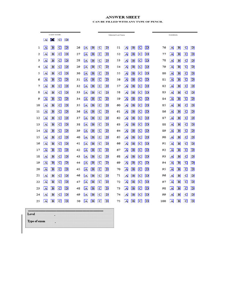 Answer Sheets 100 Questions | PDF | Qualifications