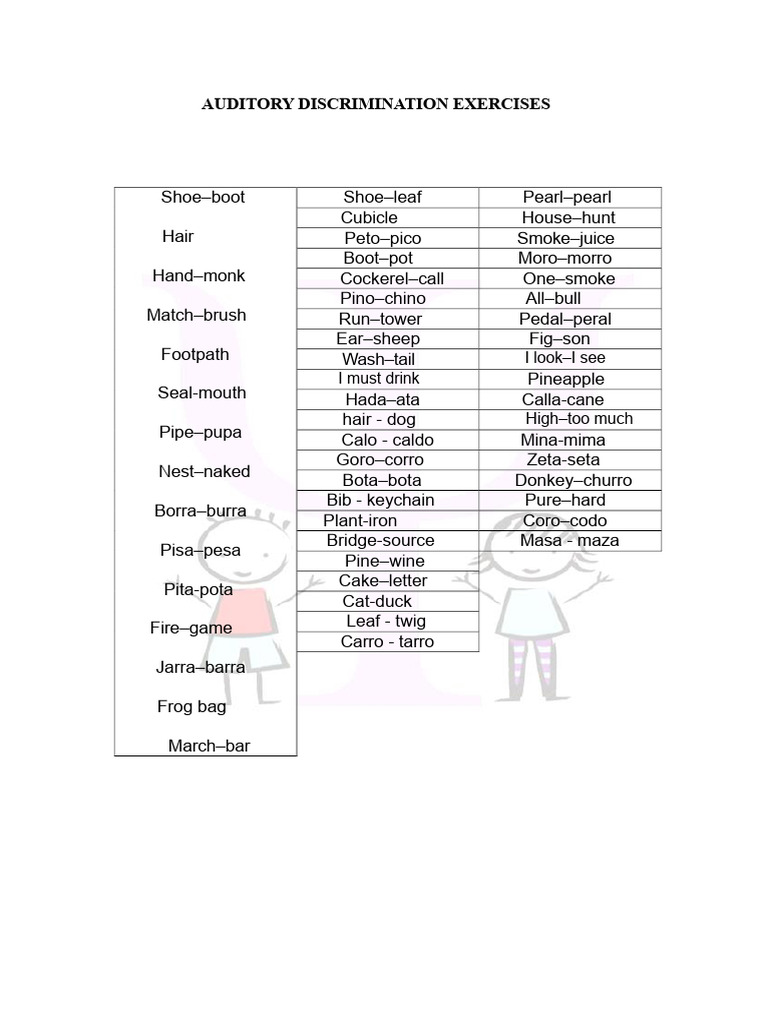 Auditory Discrimination Exercises List | PDF