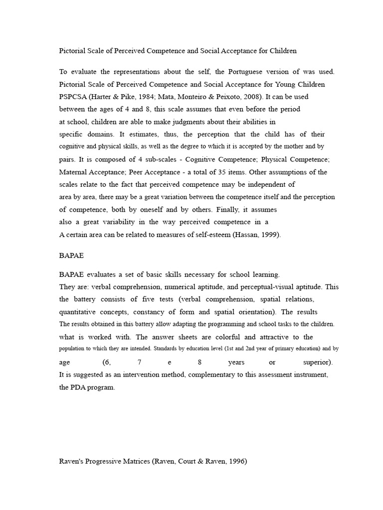 Pictorial Scale of Perceived Competence and Social Acceptance For ...