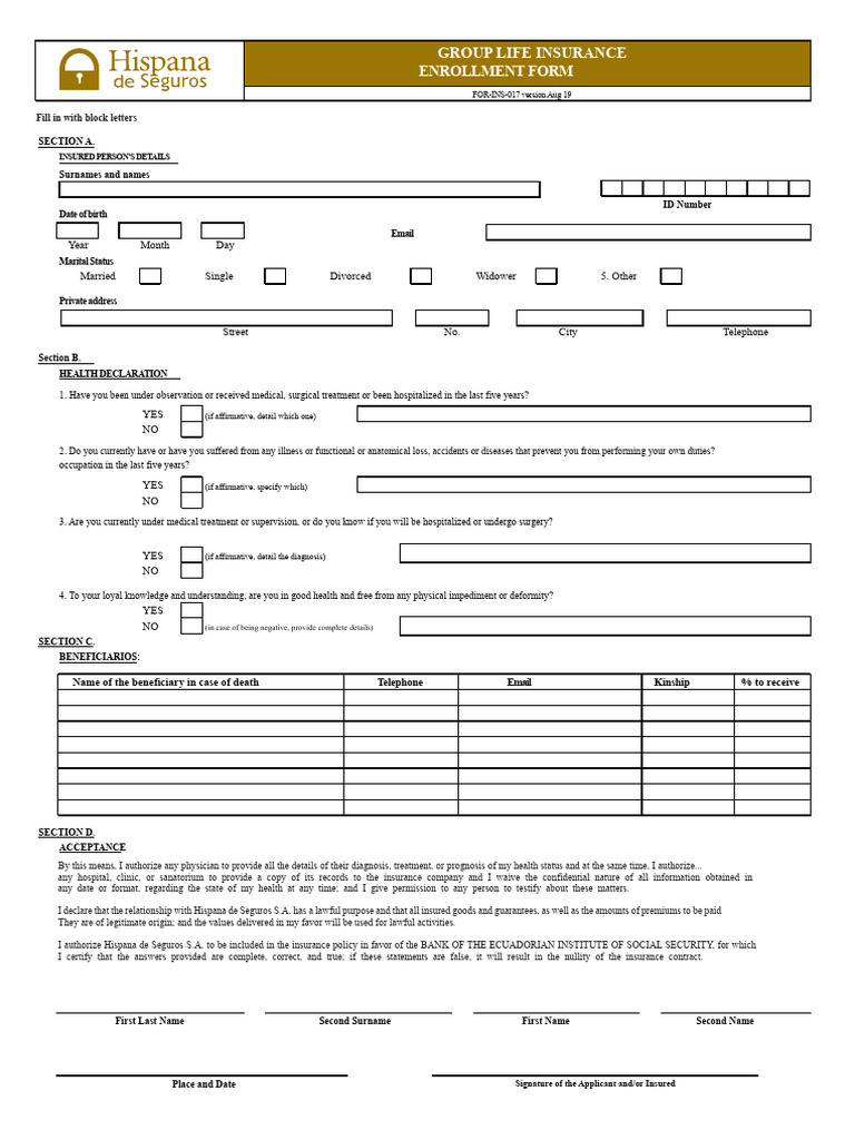 Enrollment Form - Hispana Insurance | PDF | Insurance | Health Care
