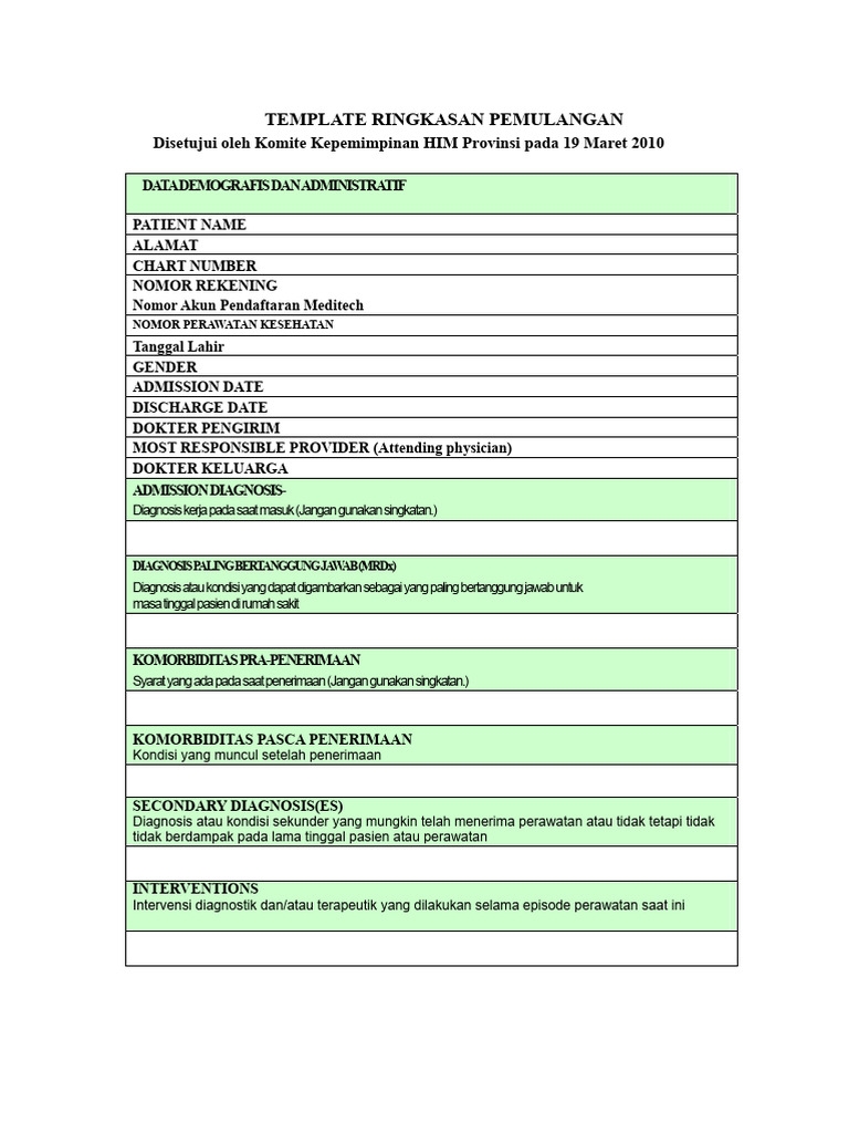 Template Ringkasan Pemulangan Contoh | PDF