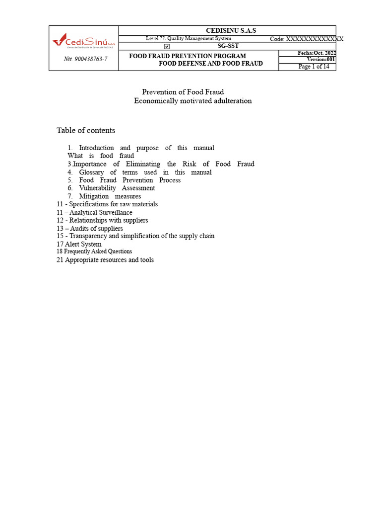 Prevention of Food Fraud | PDF | Supply Chain | Audit