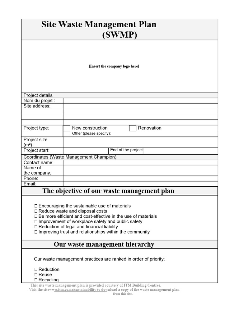 Site Waste Management Plan Template | PDF | Waste Management | Waste