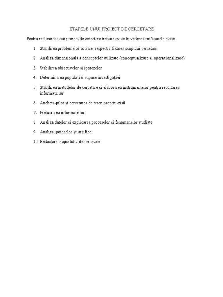 Etapele Unui Proiect de Cercetare | PDF